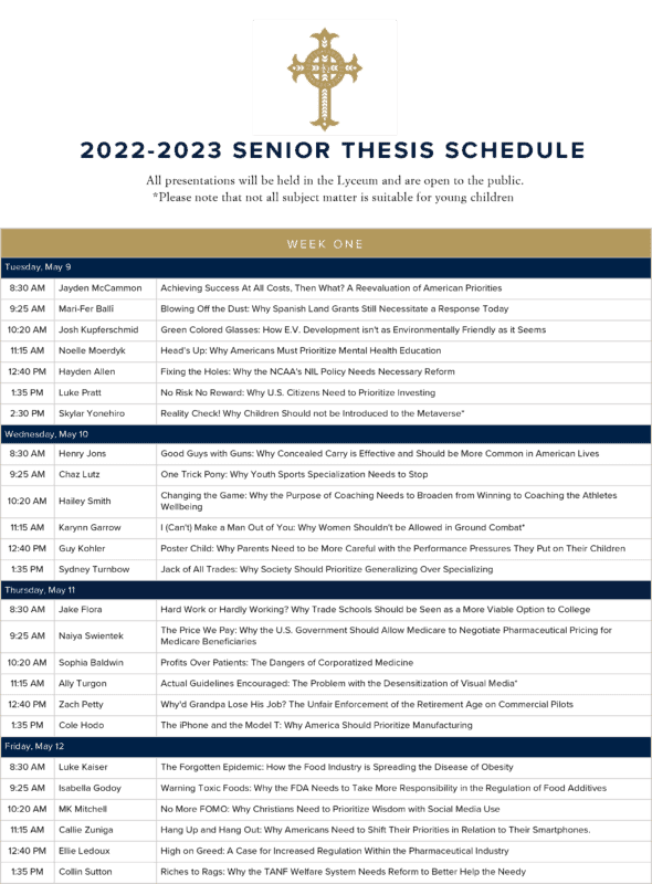 Thesis Schedule 2023 - Geneva School of Boerne