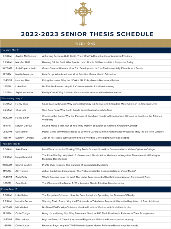 Thesis Schedule 2023 – Geneva School of Boerne