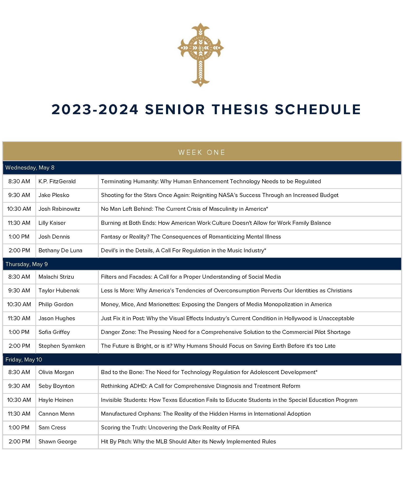 Senior Thesis Schedule - Geneva School of Boerne