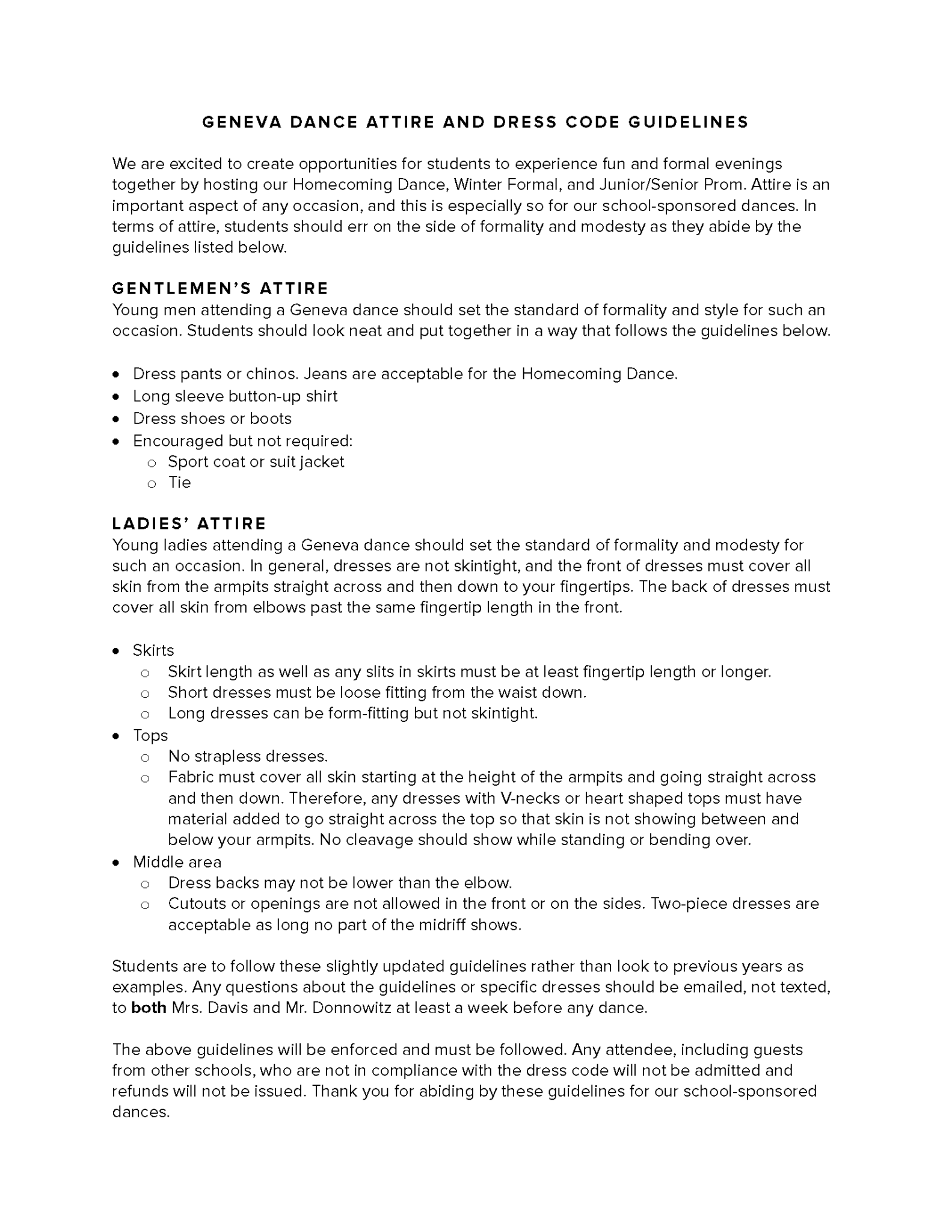 Dress Guidelines – Geneva School of Boerne